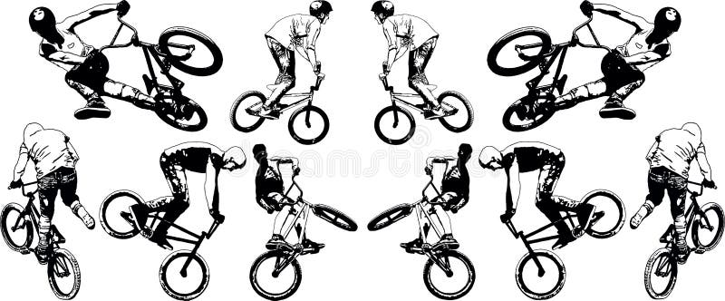 A Set of Pattern of Athletes on BMX Bikes Performing Stunts Stock ...