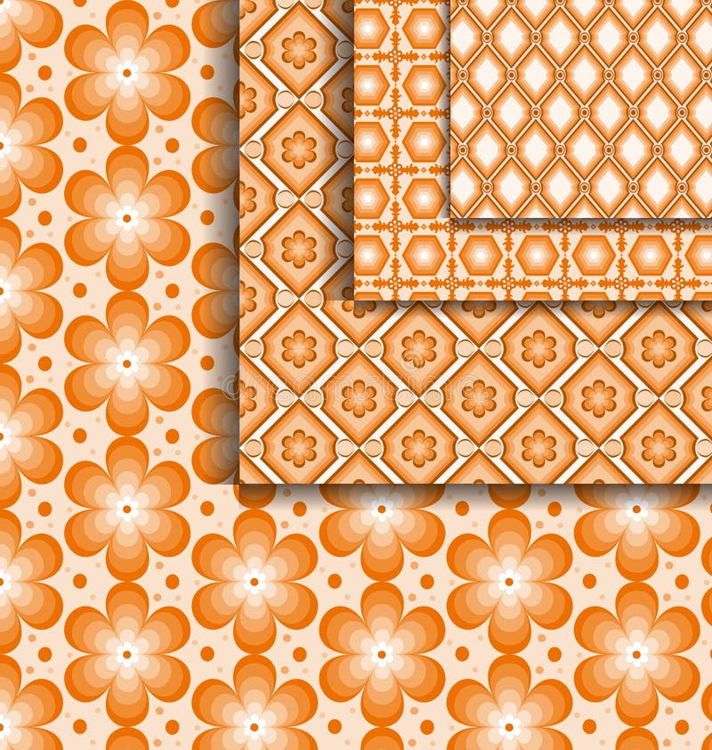 Set Pattern Floral Pattern Orange Stock Vector - Illustration of scroll ...
