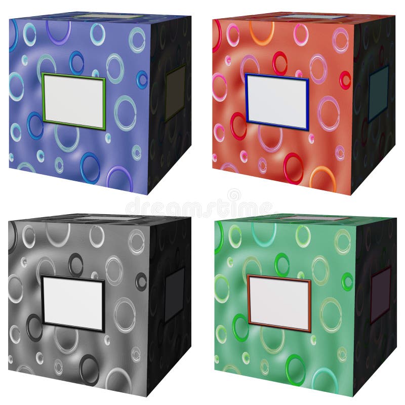 Set of Patterned 3D Boxes with White Labels. Stock Illustration ...