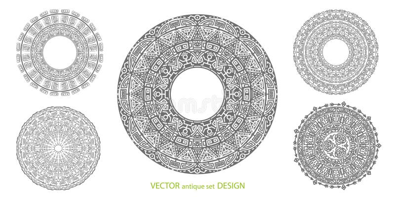Set of Patterns in a Circle.Ancient Round Patterns on White .Mandala ...