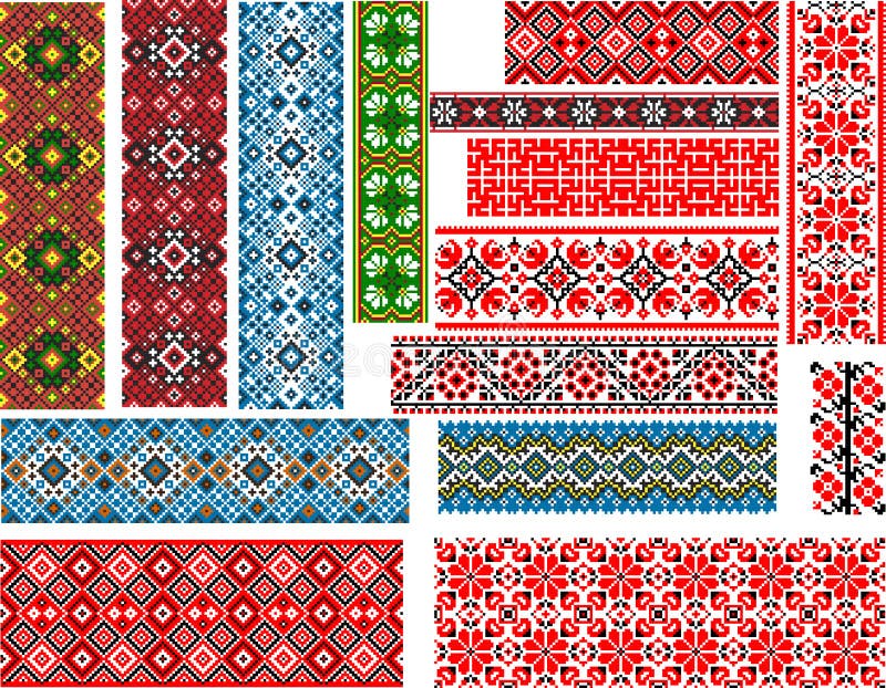 Set of Colorful Geometric Ethnic Patterns for Embroidery Stitch Stock ...