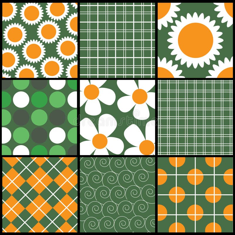 Set of Nine Green Retro Style Patterns Stock Vector - Illustration of ...