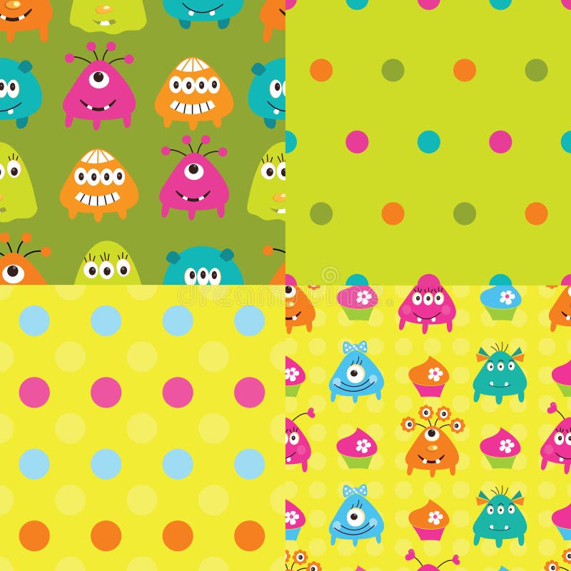 Vector Retro Hipster Monsters Seamless Pattern Stock Vector ...