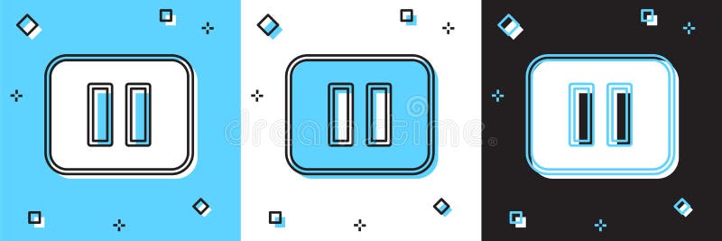 Set Pause Button Icon Isolated on Blue and White, Black Background ...