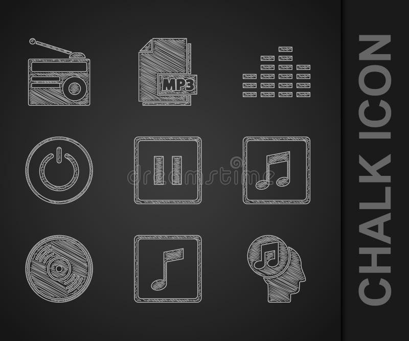 Set Pause Button, Music Note, Tone, Musical in Human Head, Vinyl Disk ...