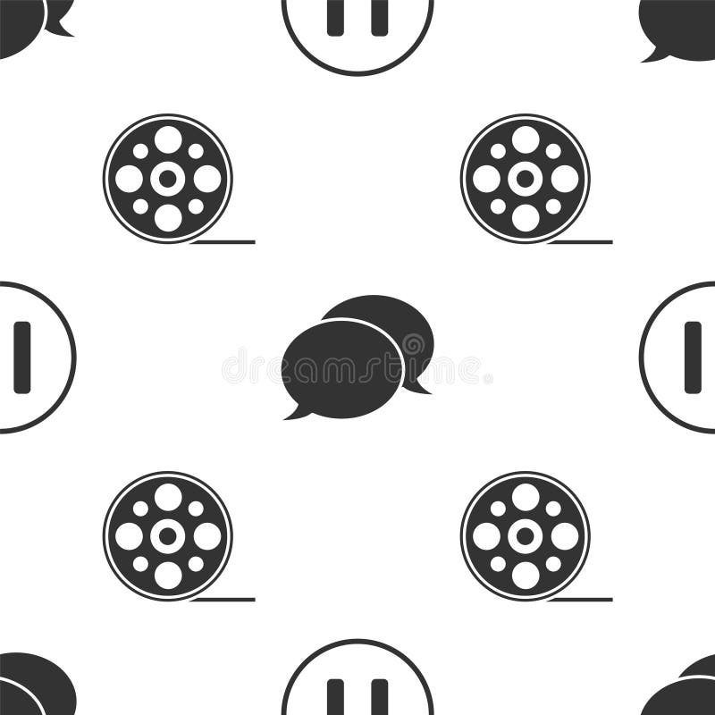 Set Pause Button, Speech Bubble Chat and Film Reel on Seamless Pattern ...