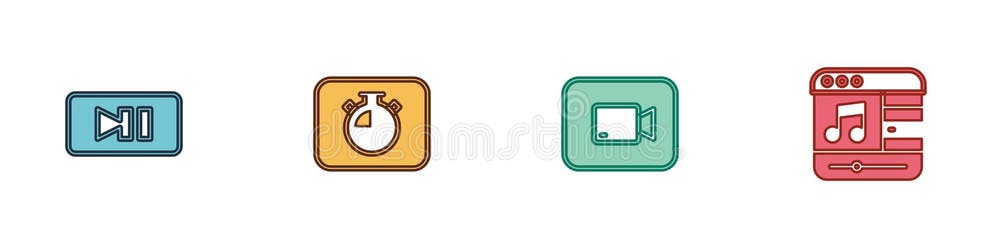 Set Pause Button, Stopwatch, Play Video and Music Player Icon. Vector ...