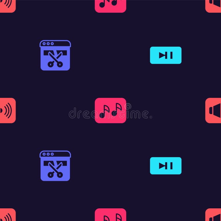 Set Pause Button, Video Recorder or Editor, Music Note, Tone and ...