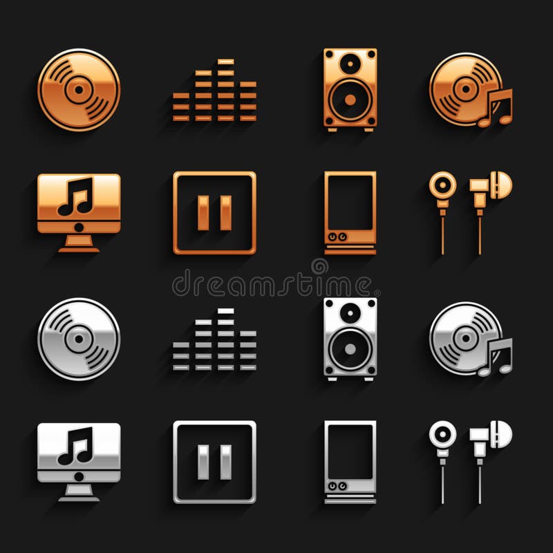 Set Pause Button, Vinyl Disk, Air Headphones, Voice Assistant, Computer ...