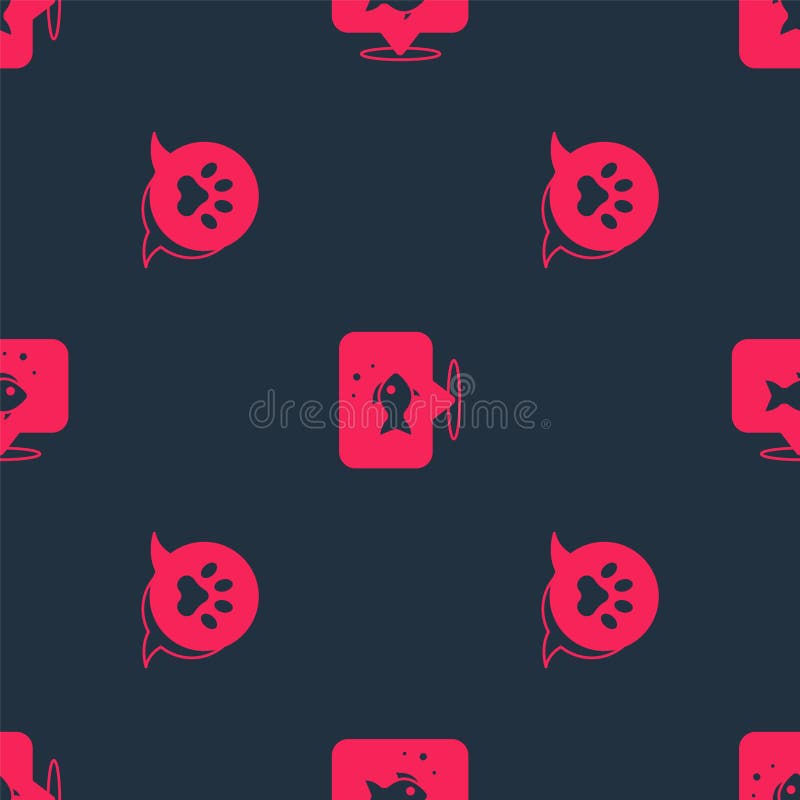 Set Paw Print and Fish on Seamless Pattern. Vector Stock Vector ...
