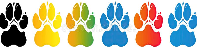 A Set of Paw Prints in Different Colors Stock Image - Image of black ...