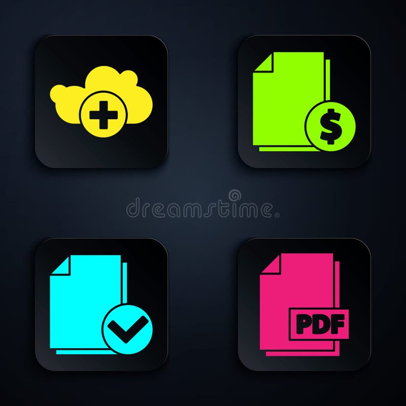 Set PDF File Document, Add Cloud, Document and Check Mark and Finance ...