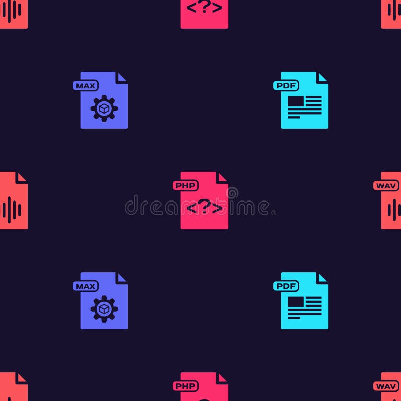 Set PDF File Document, MAX, PHP and WAV on Seamless Pattern. Vector ... Set PDF File Document, MAX, PHP and WAV on Seamless Pattern. Vector ...