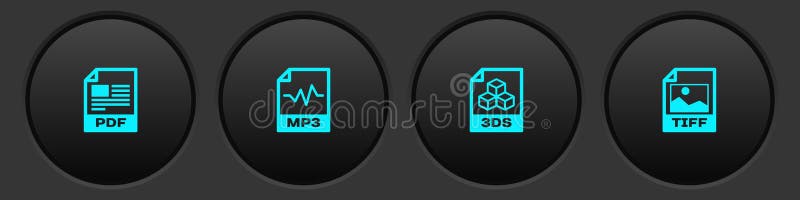 Set PDF File Document, MP3, 3DS and TIFF Icon. Vector Stock Vector ...