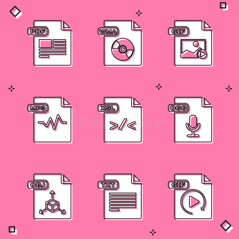 Set PDF File Document, WMA, GIF, MP3, XSL, OGG, OBJ and TXT Icon ... Set PDF File Document, WMA, GIF, MP3, XSL, OGG, OBJ and TXT Icon ...