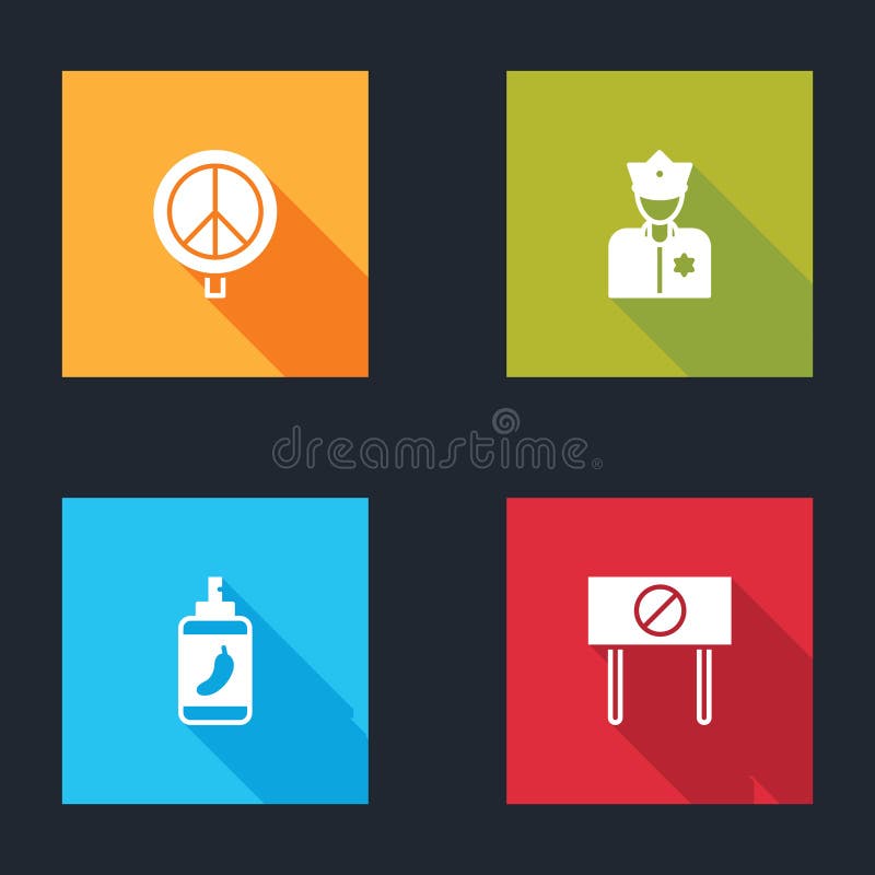 Set Peace, Police Officer, Pepper Spray and Protest Icon. Vector Stock ...