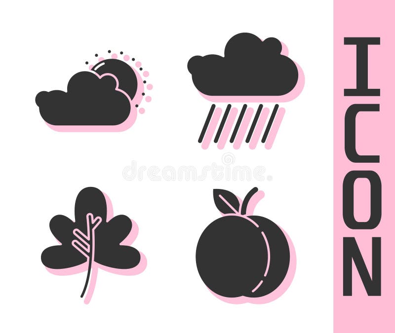 Set Peach Fruit, Sun and Cloud Weather, Leaf or Leaves and Cloud with ...