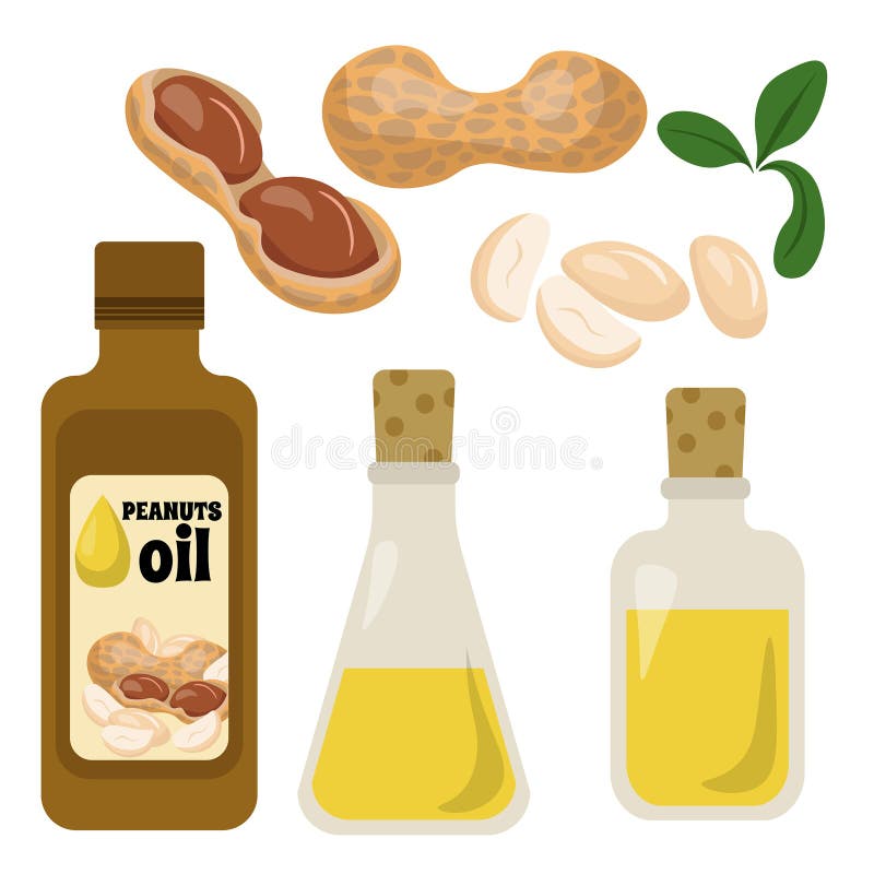 Set of Peanut Oil in a Bottle and Other Containers, Peanut Pods and ...