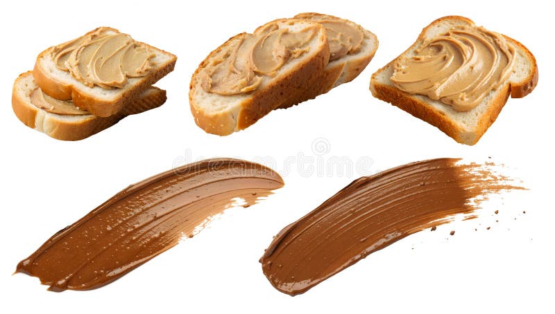 A Set of Peanut Paste on Bread and a Smear of Peanut Paste on a White ...