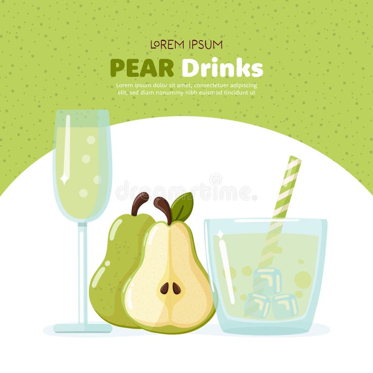 Set of Pear, Half of Pear, Cider Glass and Glass with Ices Stock Vector ...