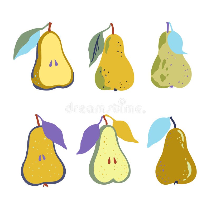Set of Pears and Half of Pears in Abstract Minimalistic Style Isolated ...