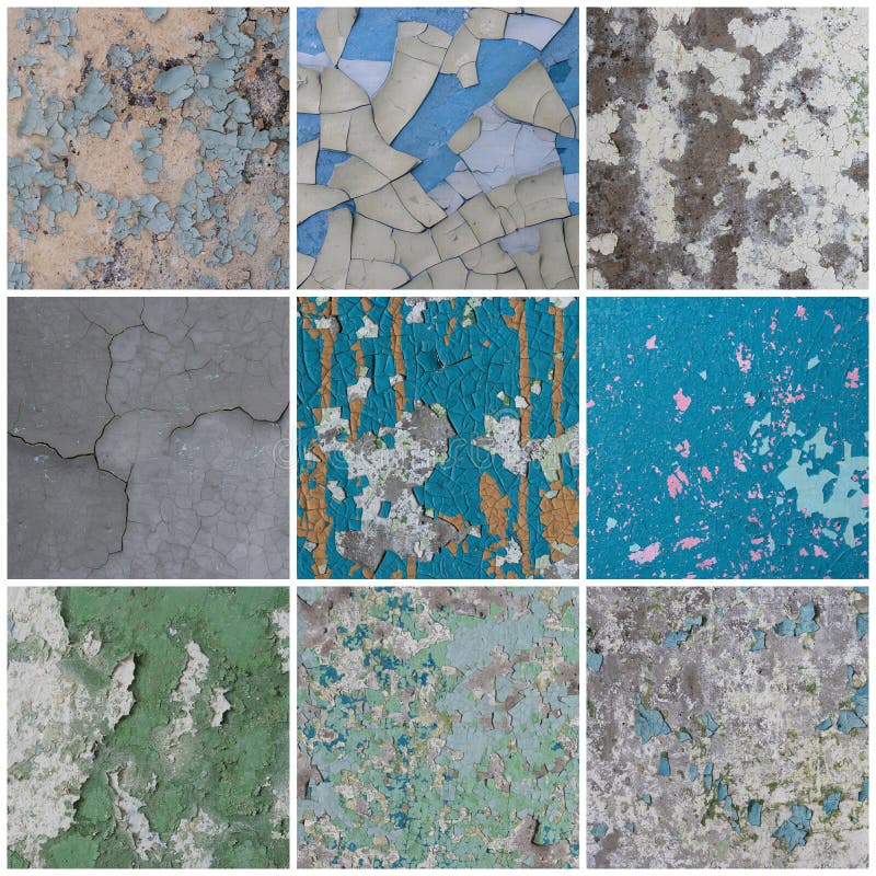Set of Peeling Paint Textures. Old Concrete Walls with Cracked Flaking ...