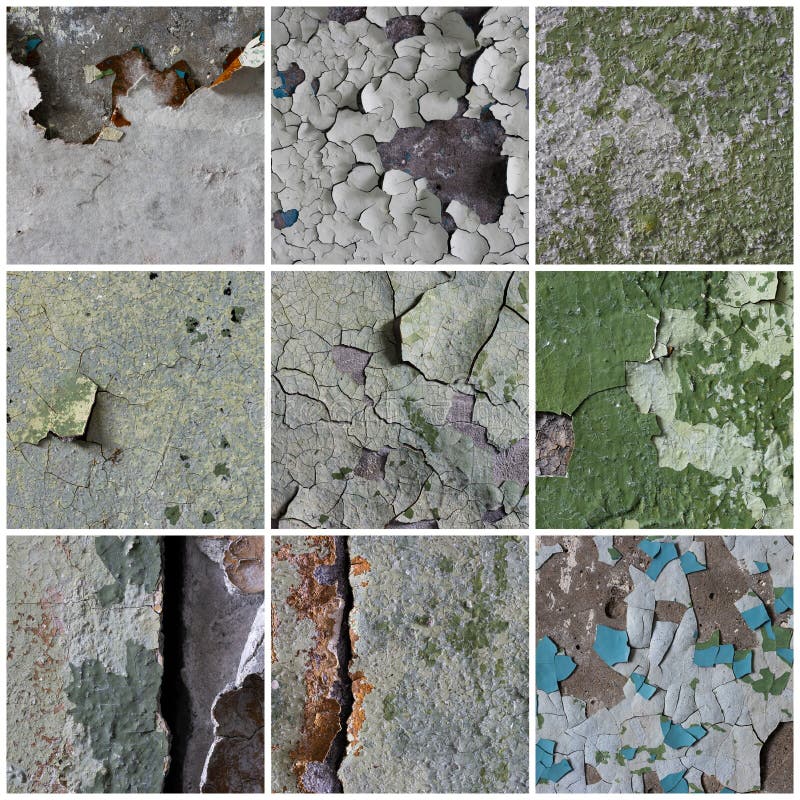 Set of Peeling Paint Textures. Old Concrete Walls with Cracked Flaking ...