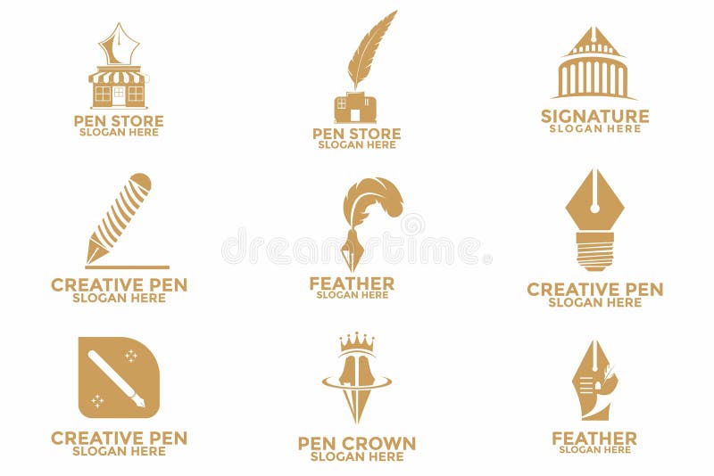 Set of Pen Logo Design Vector, Creative Pen Logo Design Template ...