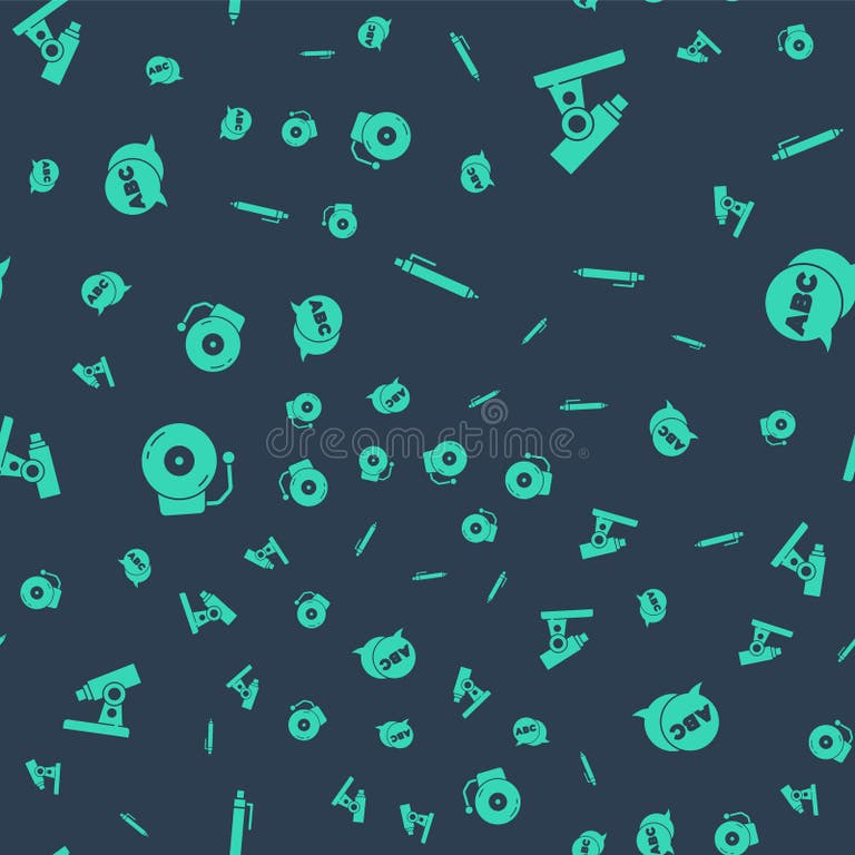Set Pen, Microscope, Ringing Alarm Bell and Alphabet on Seamless ...