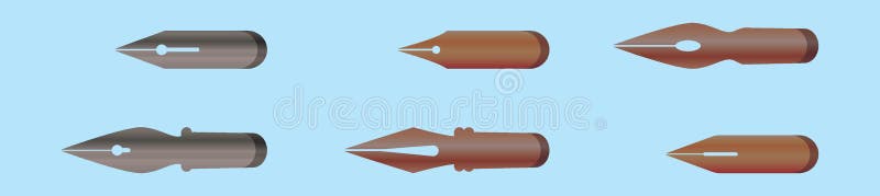 Set of Pen Nib Cartoon Icon Design Template with Various Models. Vector ...