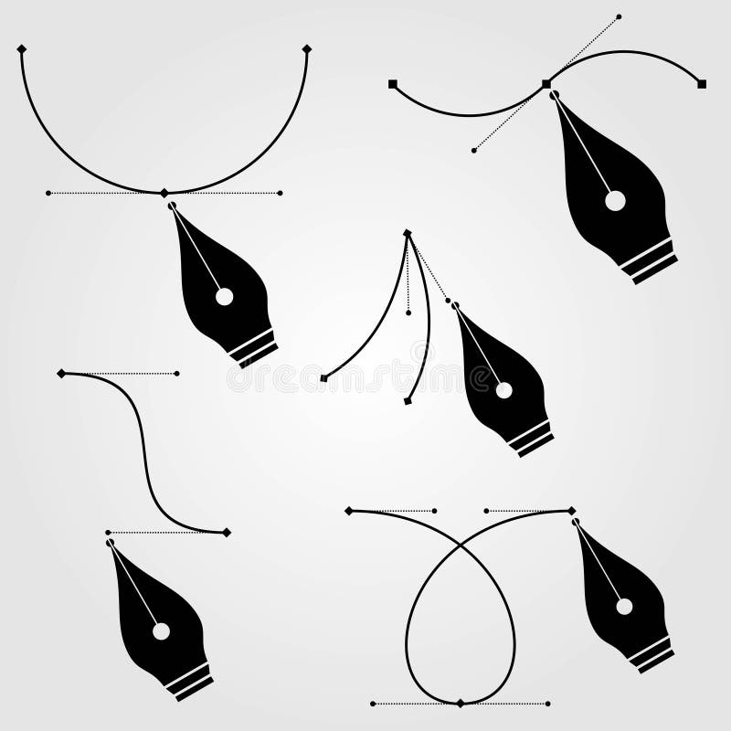 Set of Pen Tool Cursors and Curve Control Points, Isolated on White ... Set of Pen Tool Cursors and Curve Control Points, Isolated on White ...