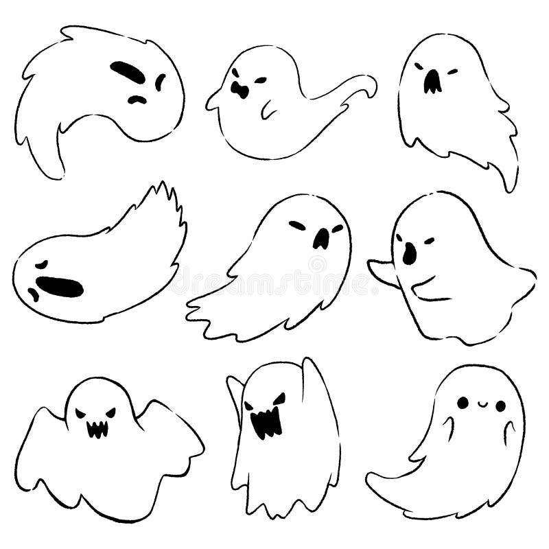 A Set of Pencil Drawings of Little Ghosts. Stock Vector - Illustration ...