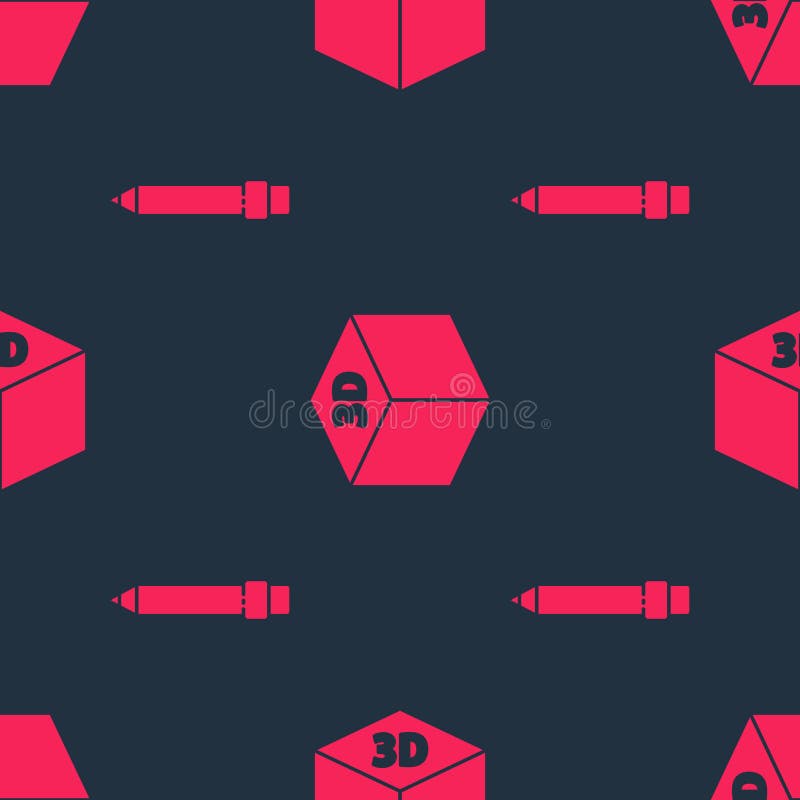Set Pencil with Eraser and Isometric Cube on Seamless Pattern. Vector ...