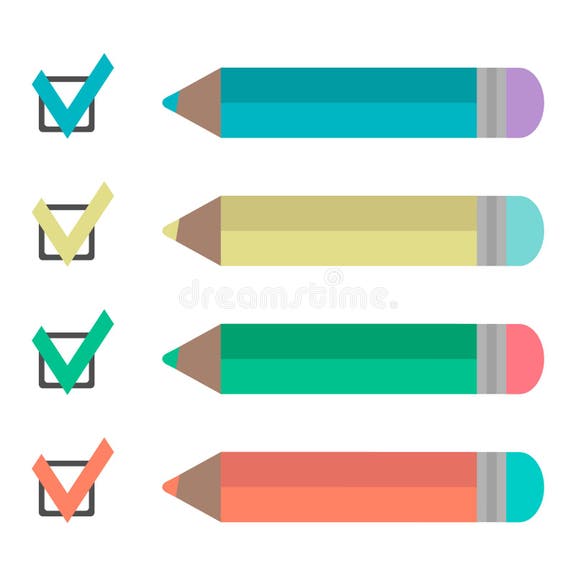 Set of Pencils and Check Marks Stock Vector - Illustration of filling ...