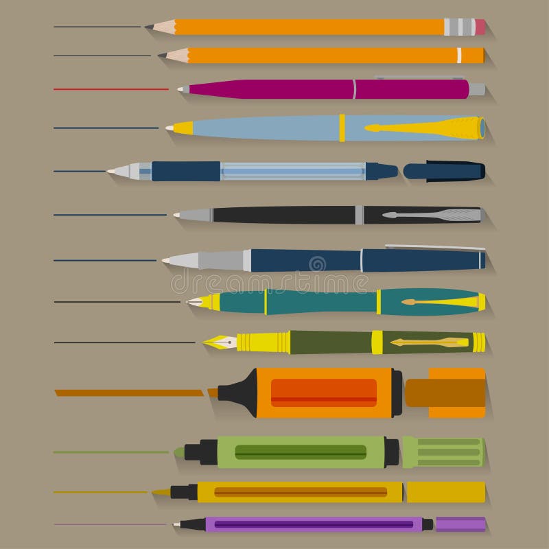 Set of Pencils Pens and Markers Stock Vector - Illustration of painting ...