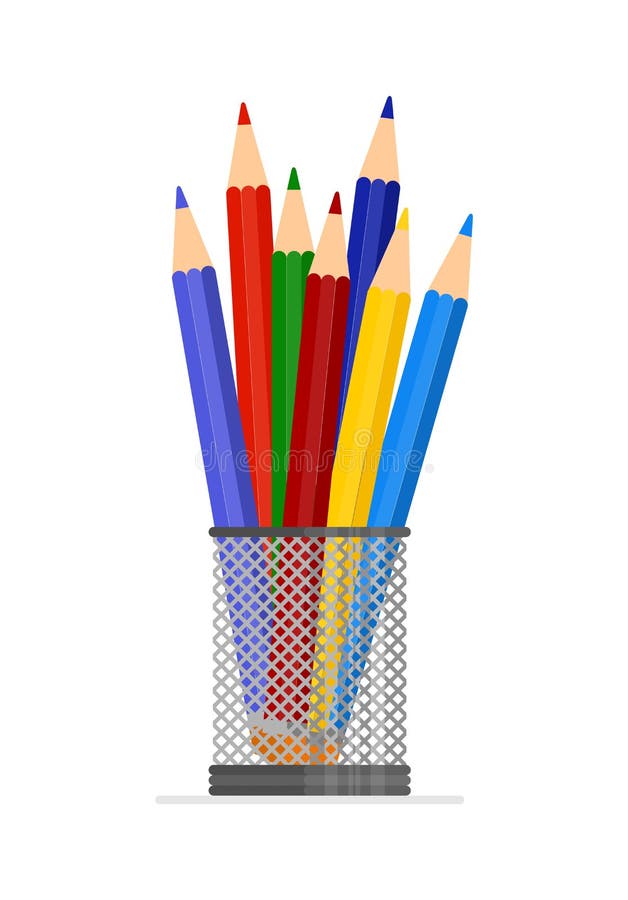Set of pencils in stand stock vector. Illustration of modern - 71524379