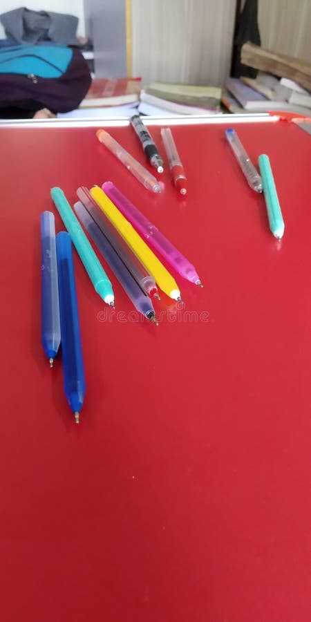Set of Pens in the Study Table Stock Photo - Image of table, finger ...