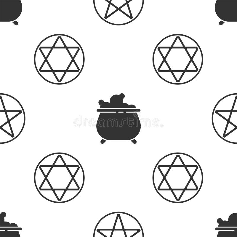Set Pentagram in a Circle, Witch Cauldron and Star of David on Seamless ...