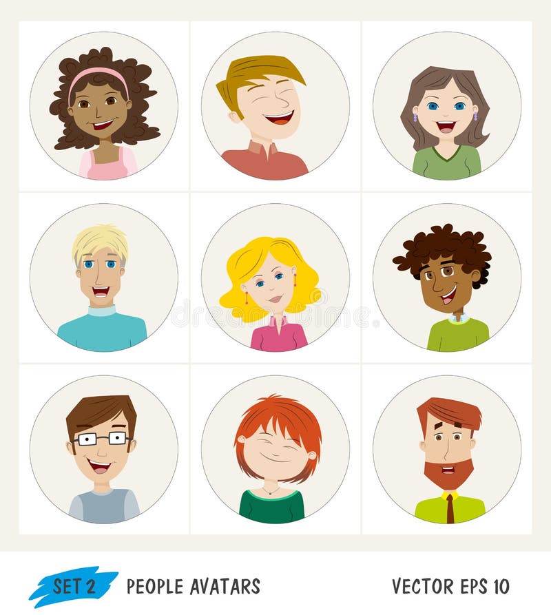 Set of Cartoon People Avatar Icons Stock Vector - Illustration of group ...