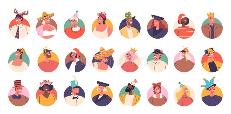 Set of People Avatars, Each Donning Comically Oversized, Eccentric or ...