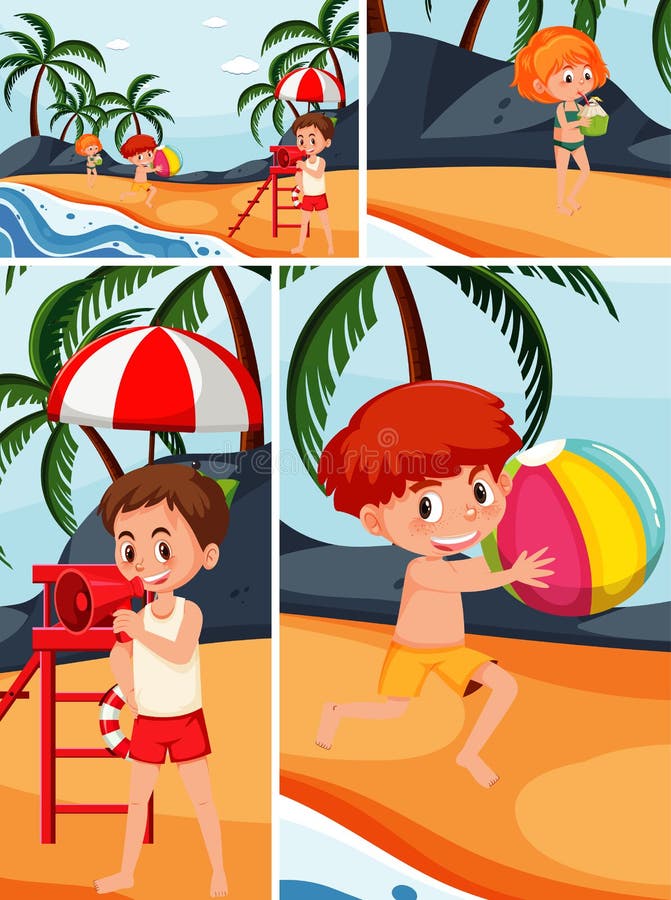 Set of people at the beach stock vector. Illustration of character ...