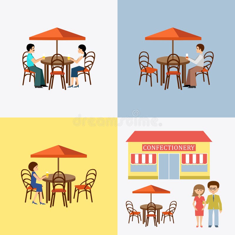 Set of people in cafe stock vector. Illustration of dinner - 61731400