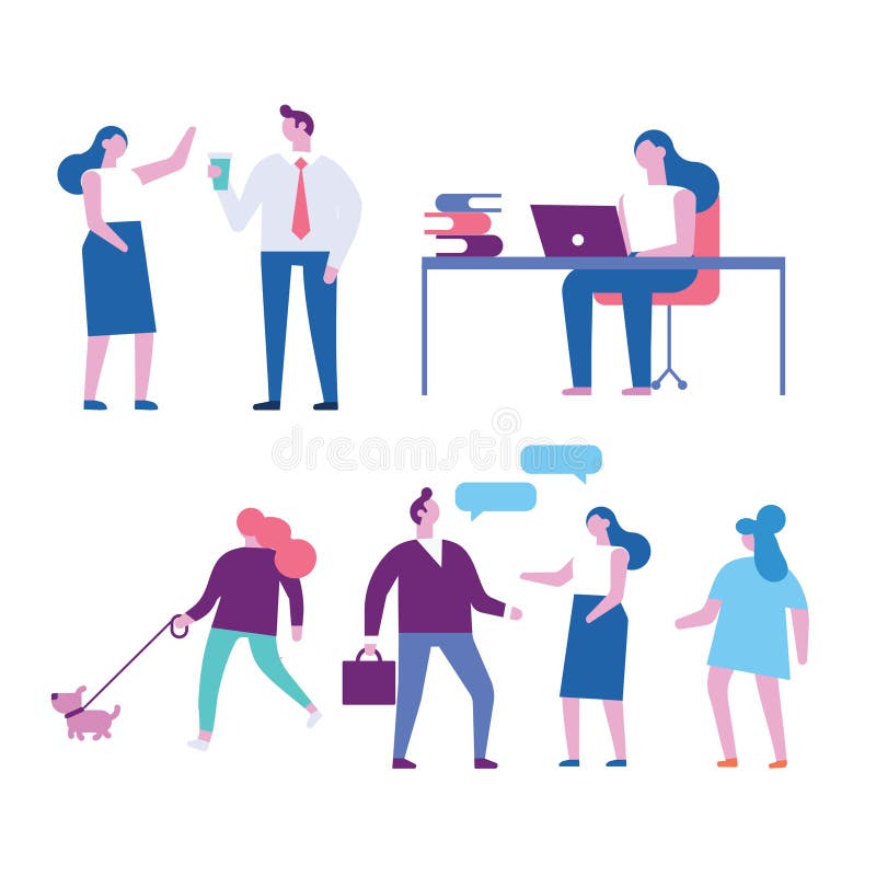 Set of People Characters in Different Activity Stock Illustration ...