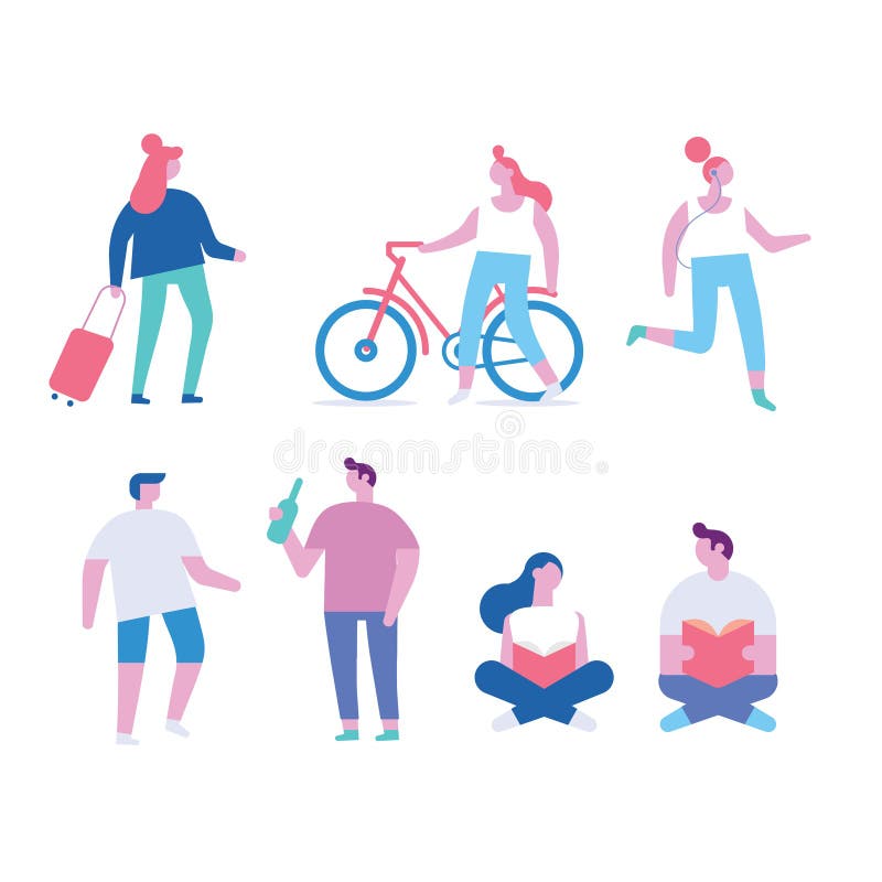 Set of People Characters in Different Activity Stock Illustration ...