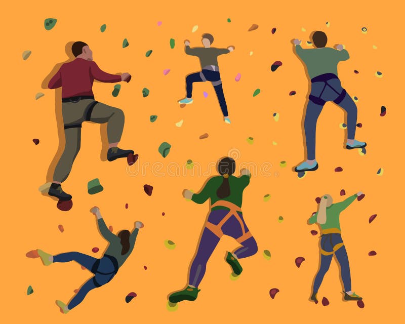 A Set of People on a Climbing Wall. Stock Vector - Illustration of text ...