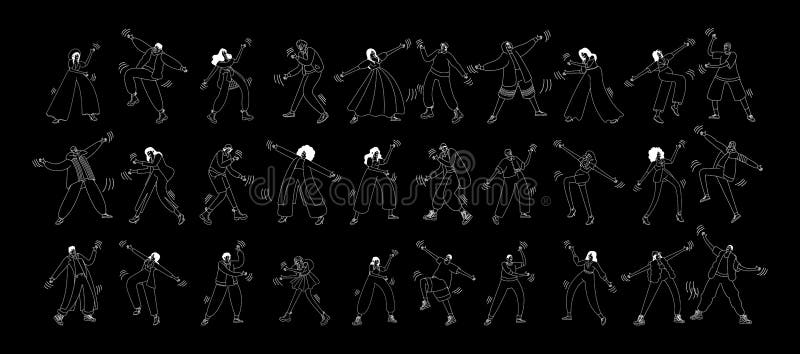 Set of People Dancing Black and White Silhouette Vector Stock Vector ...