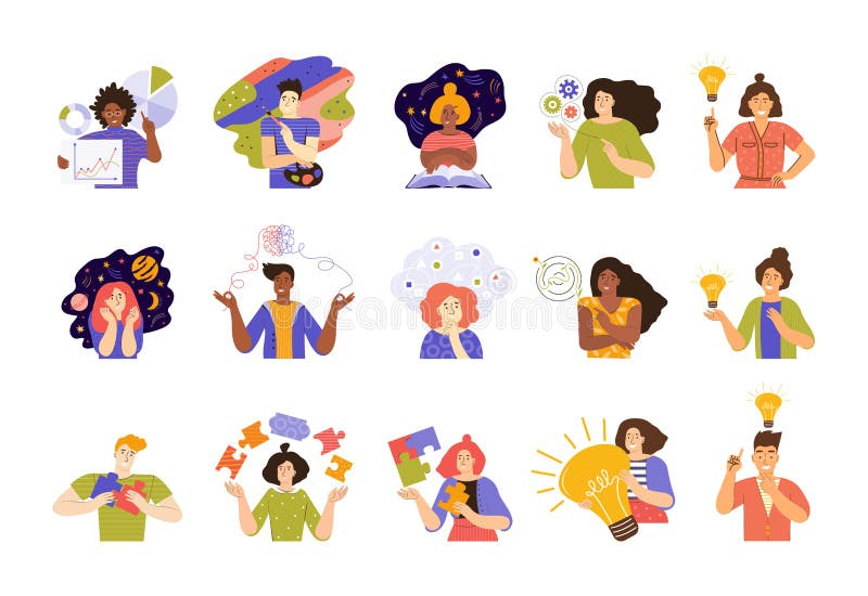 Set of People with Different Mental Mindset Types or Models. Mind ...