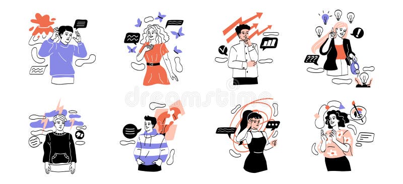 Set of People with Different Thoughts and Feelings Stock Vector ...