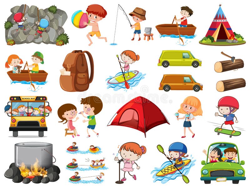 Set of People Doing Different Activities on White Background Stock ...