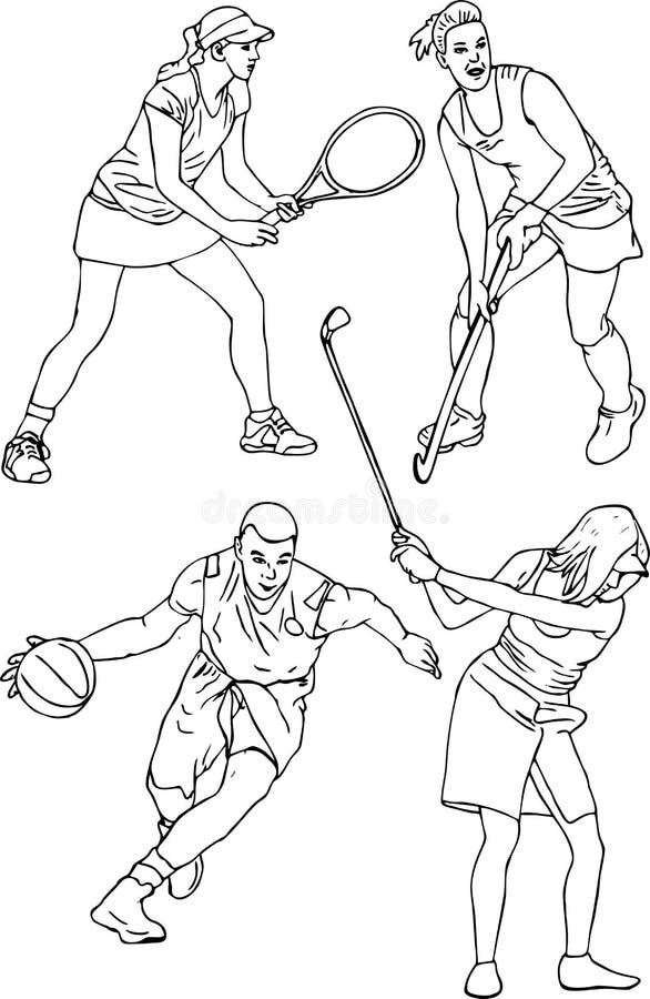 Set of People Doing Different Kinds of Sports Outline Stock Vector ...
